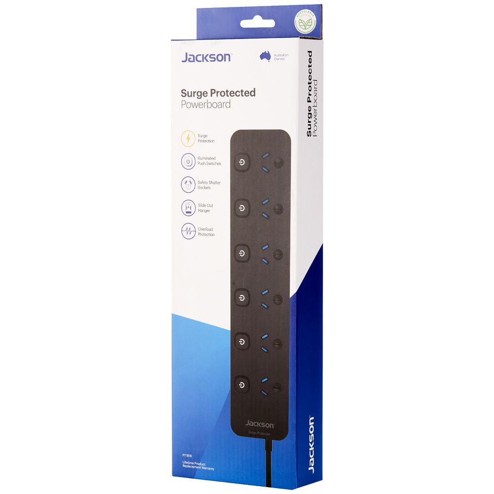 Jackson 6 Way Switched Surge Protected Powerboard – Edtechs