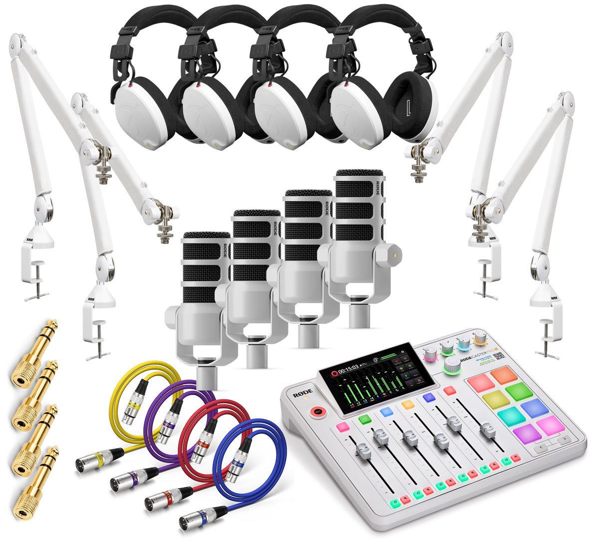 White Premium Rode PodCaster Pro II & PodMic Complete Set (4 users ...