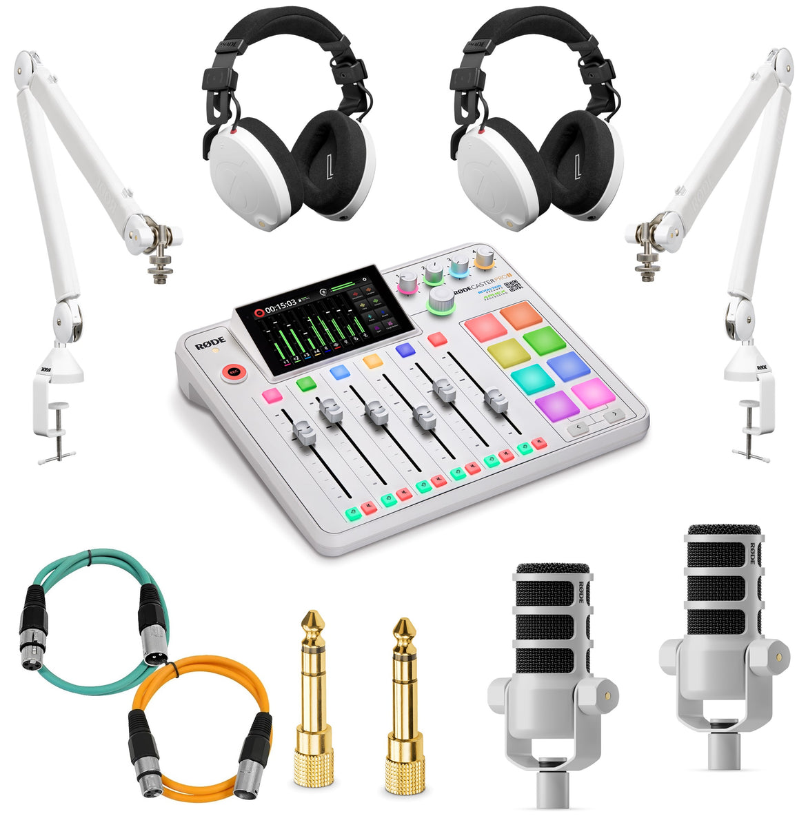 White Premium Rode PodCaster Pro II & PodMic Complete Set (2 users ...